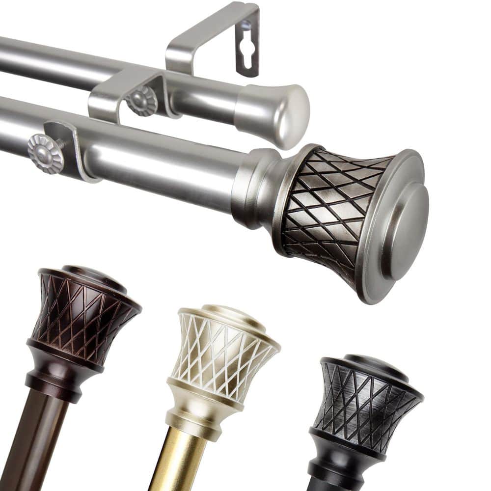 EMOH 1" Dia Adjustable 28-48" Double Curtain Rod in Satin Nickel with ...