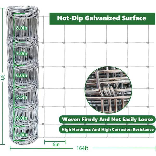 AUTMOON 14-Gauge 3 x 164 ft. Galvanized Cattle Farm Fence Wire Mesh for ...