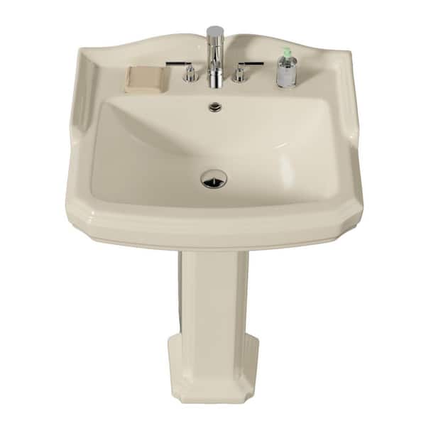 WetBase 23 in. W Rectangular Pedestal Sink in Bone Ceramic Pedestal ...