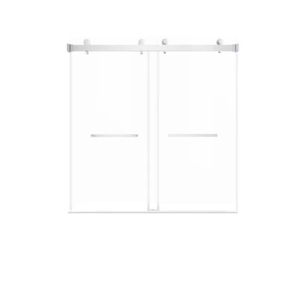 LIVACA 60 in. W x 62 in. H Double Sliding Aluminum Frameless Tub Door ...