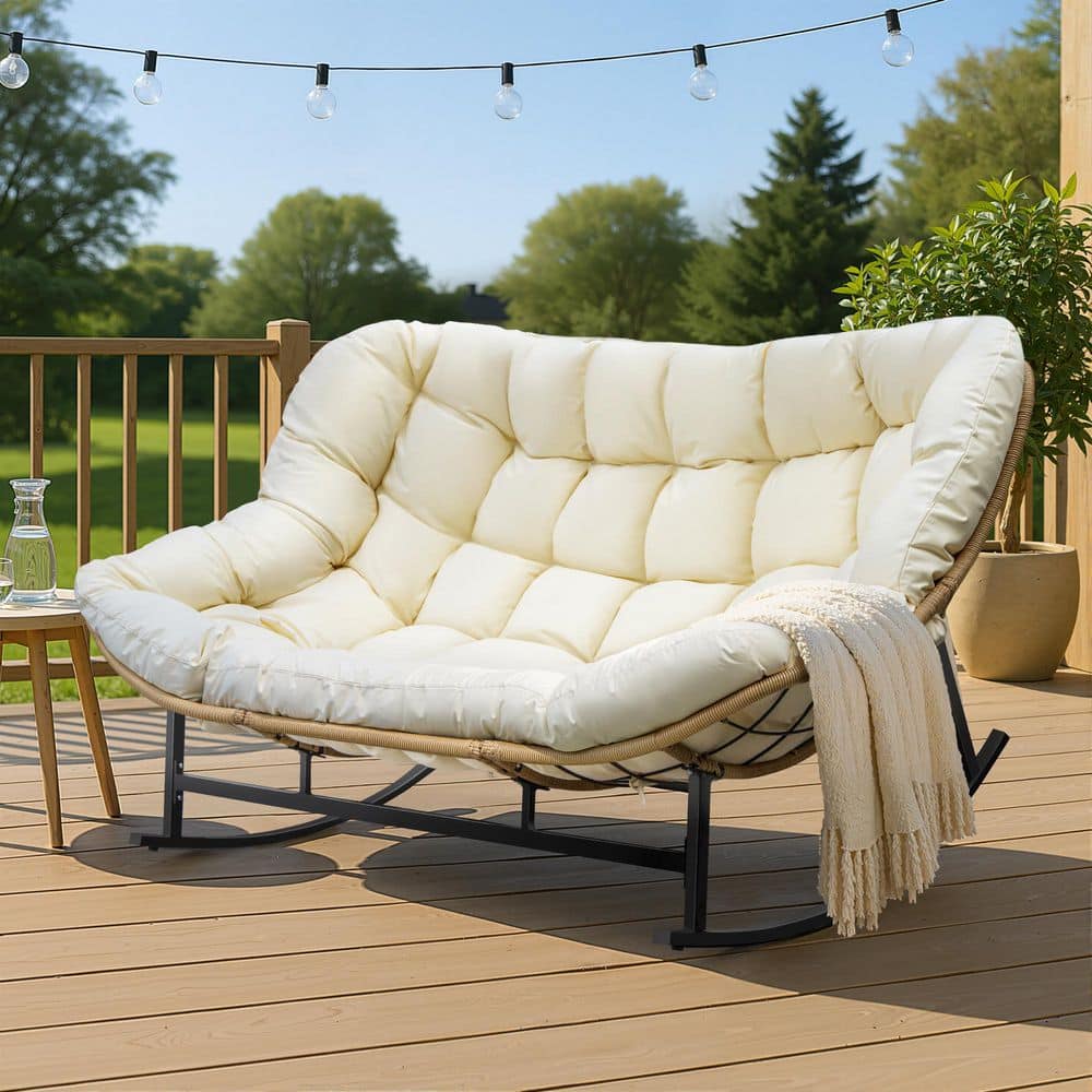 Oversized PE Wicker Double Outdoor Rocking Chair 2-Person 700 lbs ...