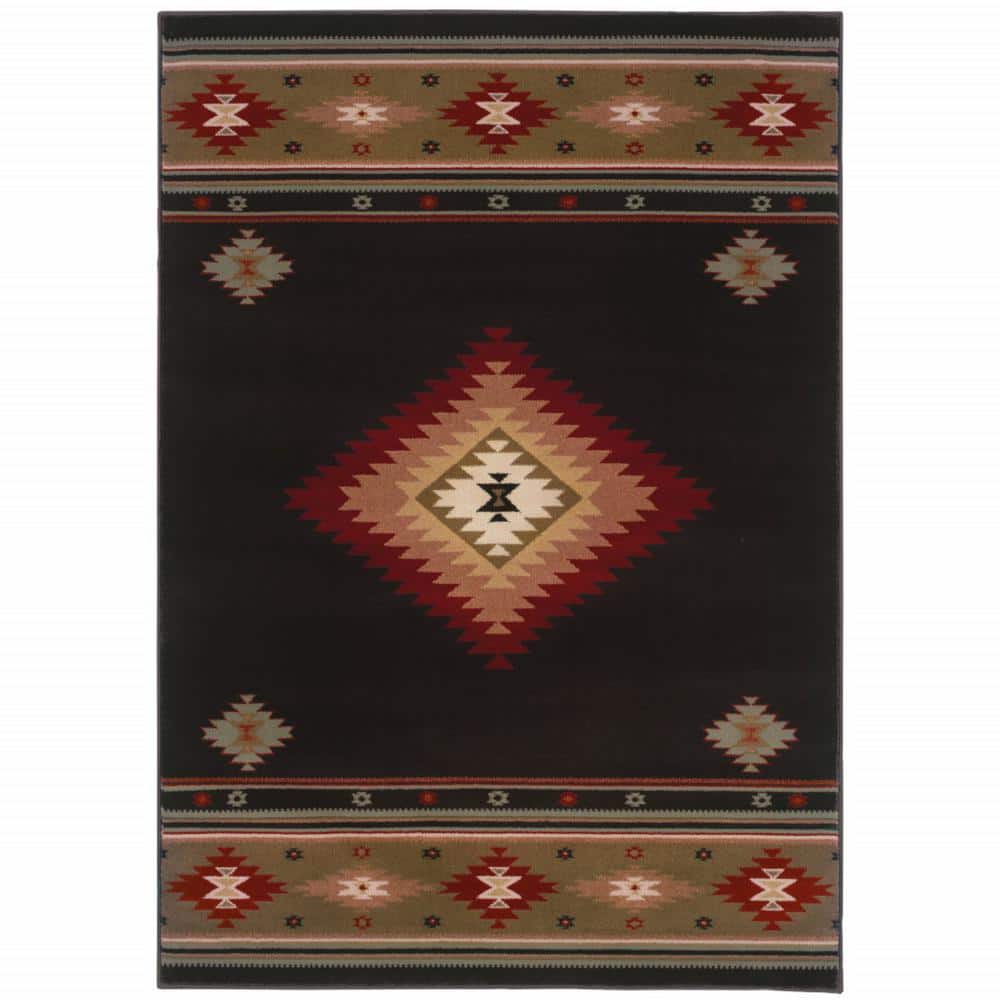 HomeRoots Green and Black 2 ft. x 3 ft. Southwestern Area Rug ...