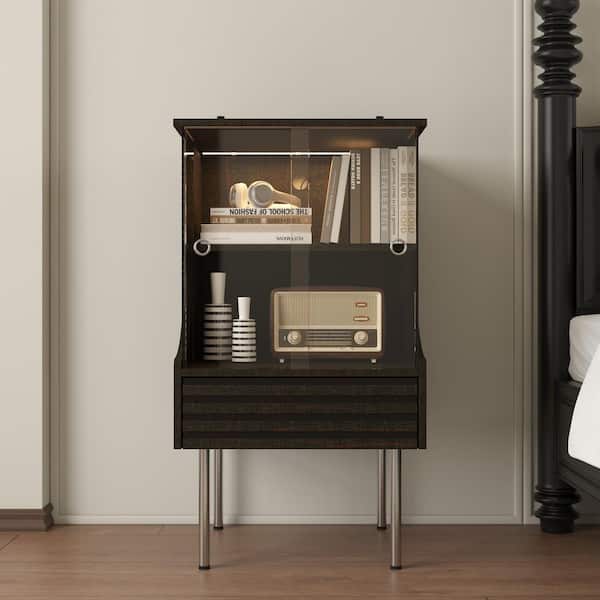 FUFU&GAGA 19.6 in. Width Brown Wooden Grain Rectangle Wood End Table ...