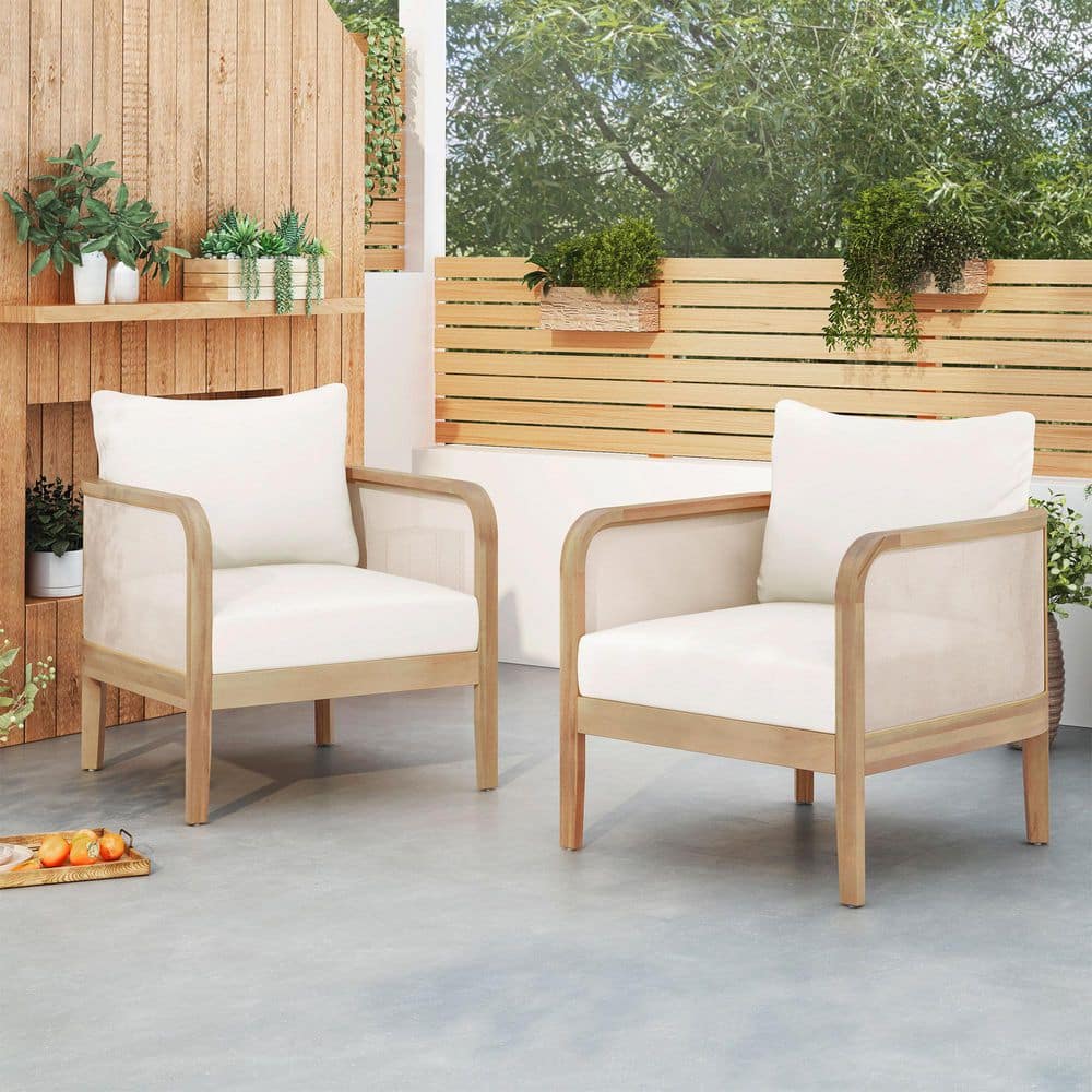 Kadehome (Set of 2) Light Teak Deep Seating Acacia Wood and Textilene ...
