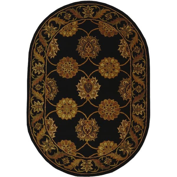 SAFAVIEH Heritage Black 5 ft. x 7 ft. Oval Geometric Border Floral Area ...