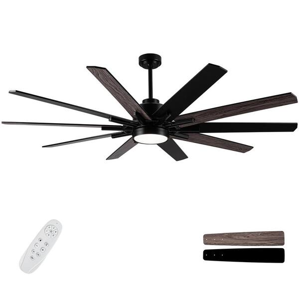 YUHAO 72 in. Modern Integrated LED Indoor Black Ceiling Fan with Light ...
