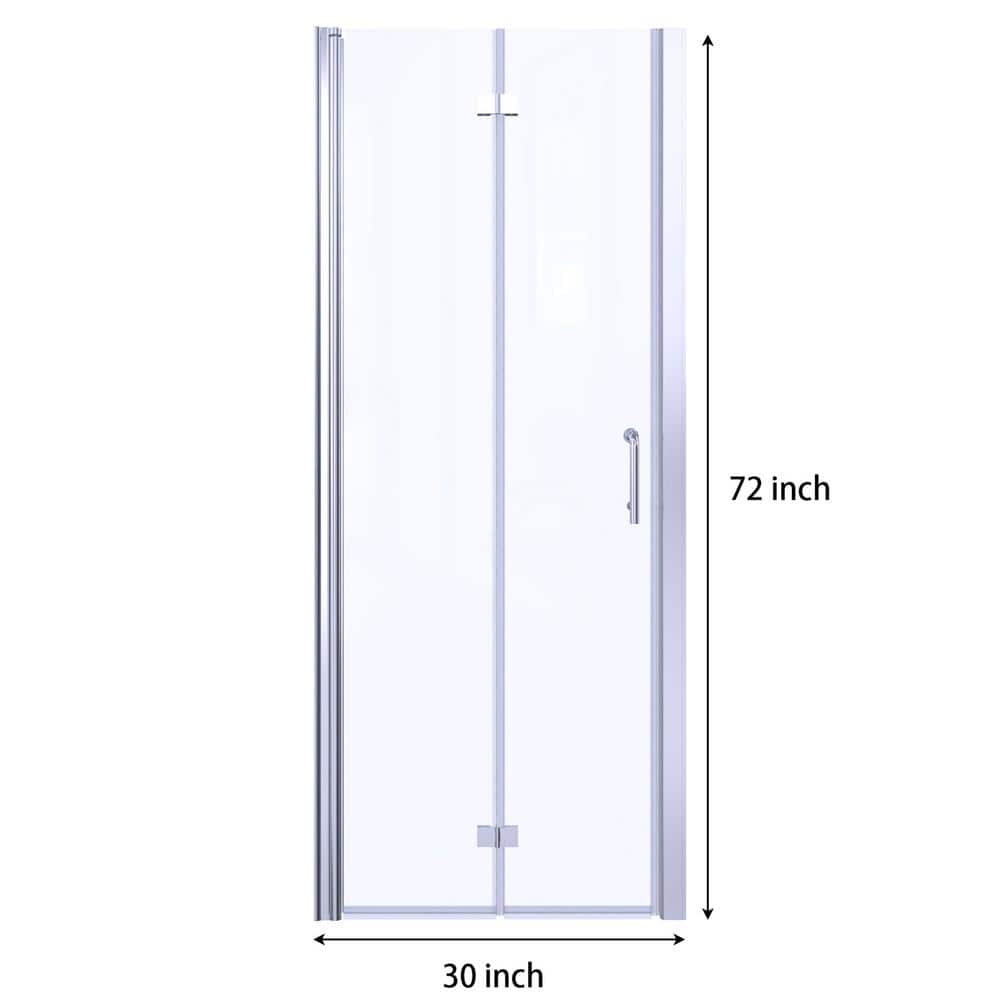 WEGATE 30 in. x 72 in. Solid Core Clear Glass Chrome Unfinished Glass ...