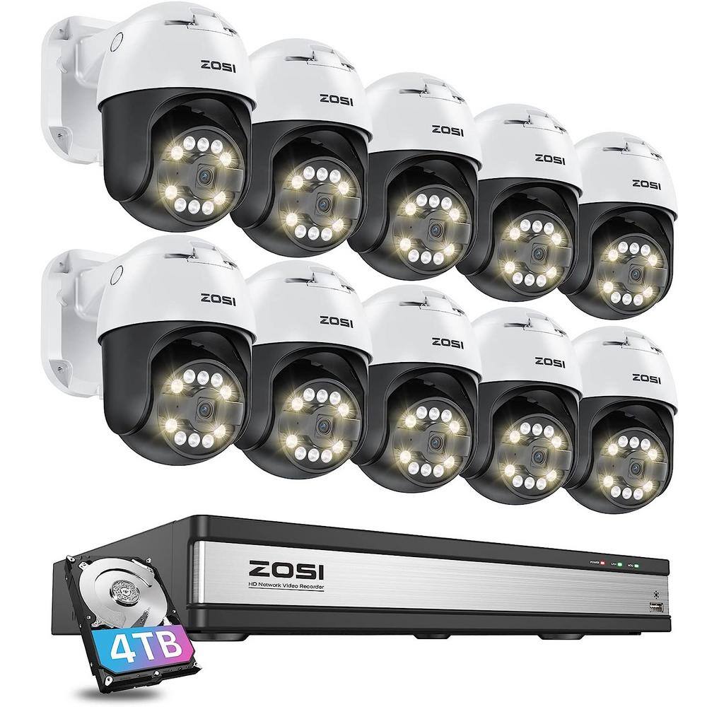 ZOSI 4K 16-Channel POE 4TB NVR Security Camera System with 10-Wired 5MP ...