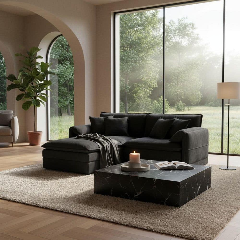 Homy Casa ROYET 75.6 in. W Pillow Top Arm Chenille 3-Seater Modular ...