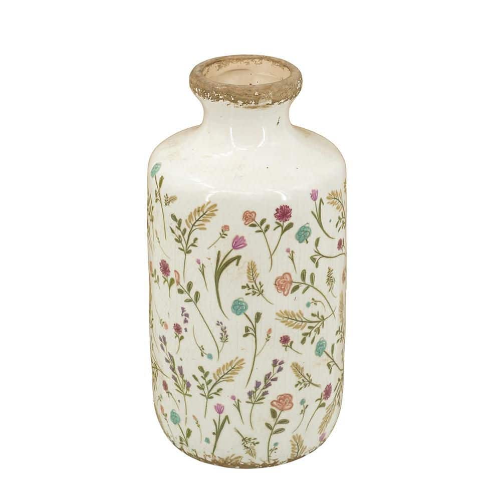 8 in. Ceramic Multicolor Cylinder Vase with Multi-Colored Floral Motifs ...