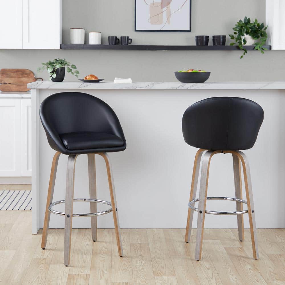 Lumisource Matisse Highback 29.75 in. Black Faux Leather, Lt Grey Wood ...