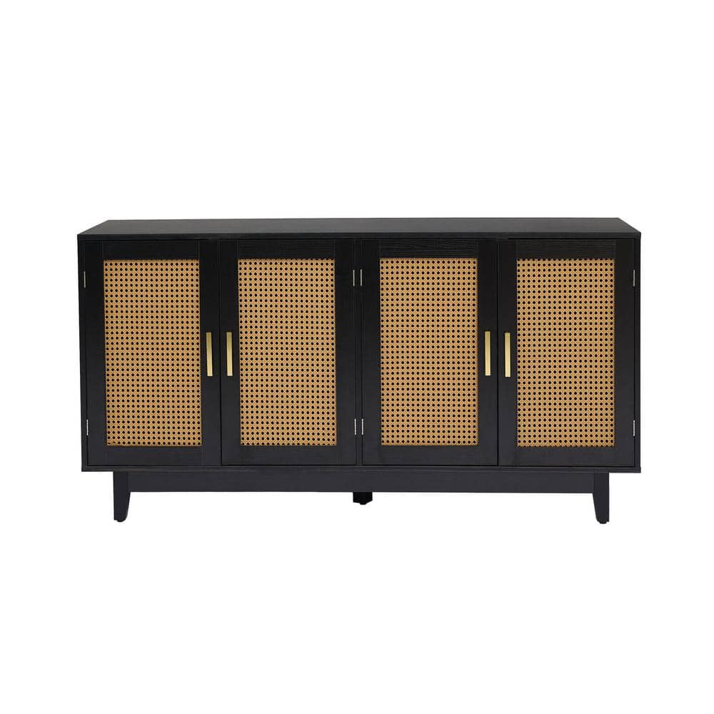 Uixe Black 30 in. H 4 Rattan Doors Accent Storage Cabinet FOP-CB0007-BK ...
