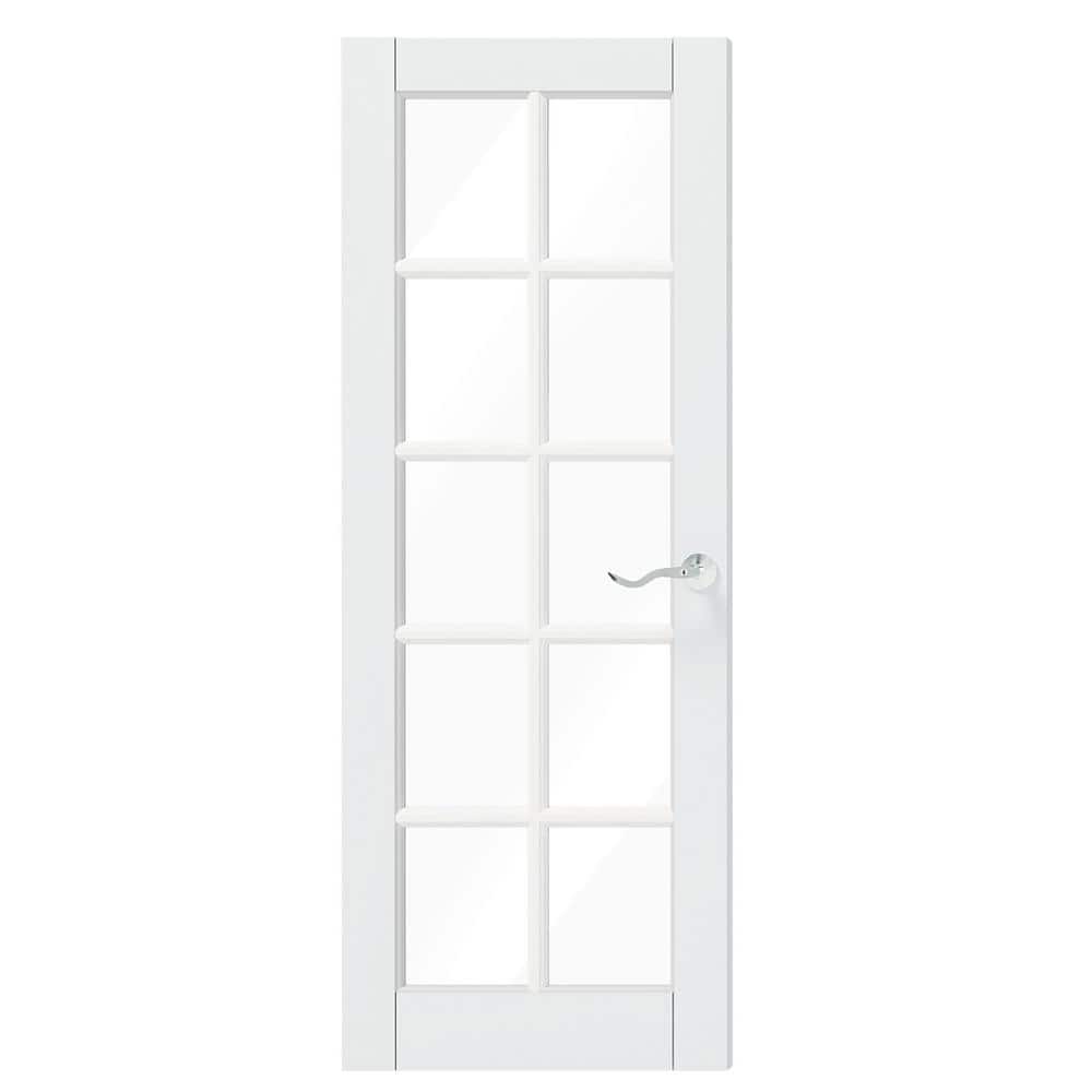 TENONER 32 in. x 80 in. Composite, MDF, 10 Lite, Clear Glass, Primed ...