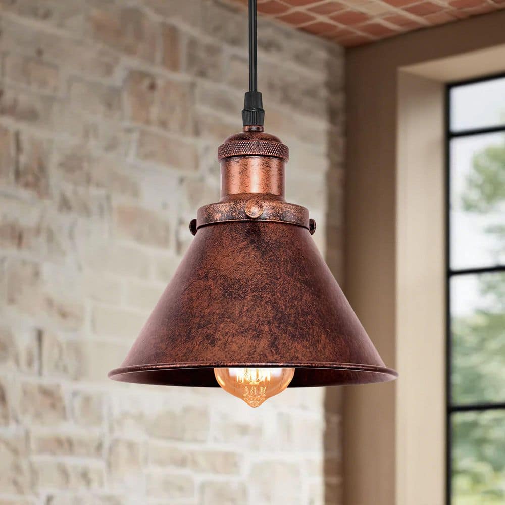 Y'INSP Rust Bloom 1-Light Copper Cone Pendant Light with Industrial ...