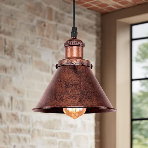 Y'INSP Rust Bloom 1-Light Copper Cone Pendant Light with Industrial Iron Shade for Kitchen ...