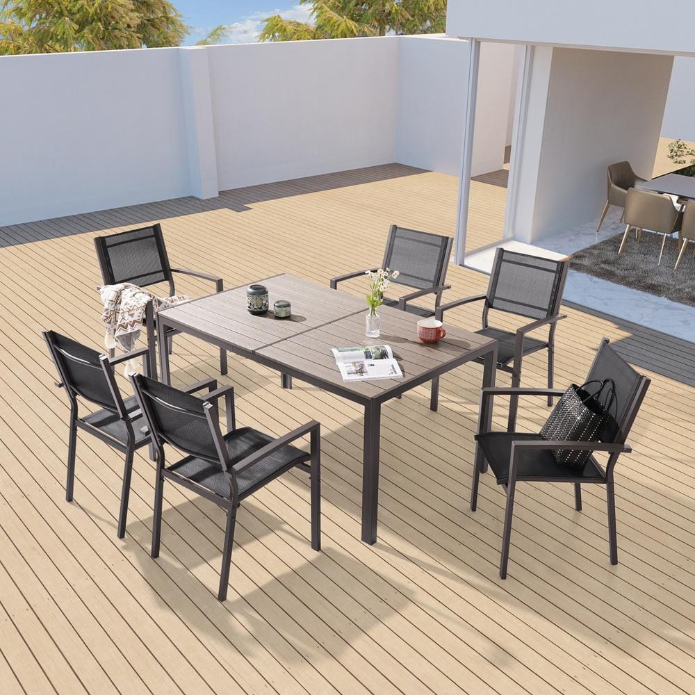 Sonkuki 7 Pieces Patio Dining Set with Rectangle Table and Stackable ...