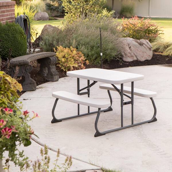 Lifetime 33 in. Almond Rectangle Steel Frame Resin Top Folding Children s Picnic Table Seats 4 260256 The Home Depot