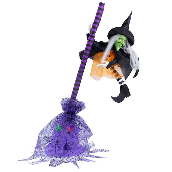 Northlight Animated Flying Witch with Broom Halloween Decoration-25 ...