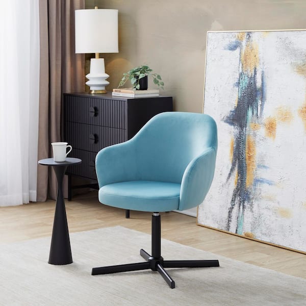 Lumisource Buena Light Blue Velvet and Black Metal Swivel Accent Chair ...