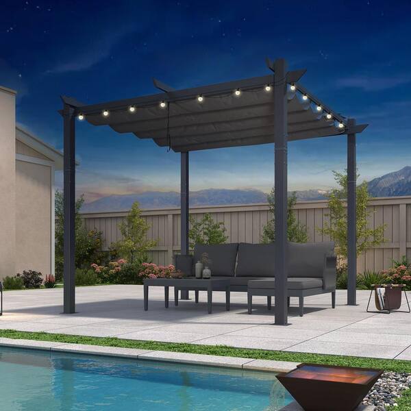 PURPLE LEAF 10 ft. x 10 ft. Dark Gray Aluminum Frame Pergola with Gray ...