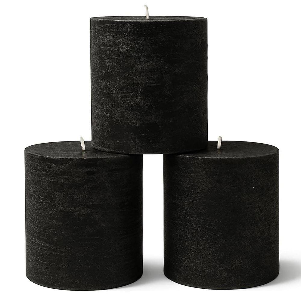 Black Unscented Paraffin Wax Single Wick Dripless Pillar Candle 3-Pack ...