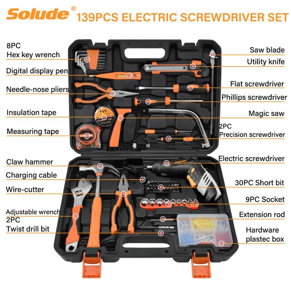 MYWISH 139-Piece Home Tool Kit with Hard Shell Carrier SF-STT-139 - The ...