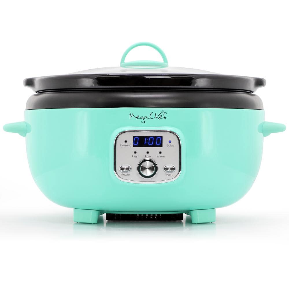 MegaChef 6.8 Qt. Oval Electric Digital Slow Cooker in Turquoise with ...