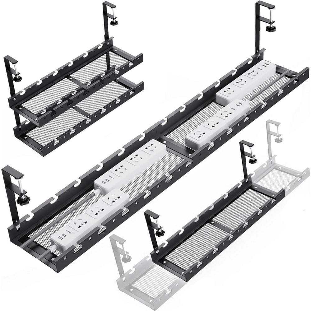 Yichuhaoxi 31 Inch Extendable Under Desk Cable Management Tray with Clamp No Drilling Metal Cord ...