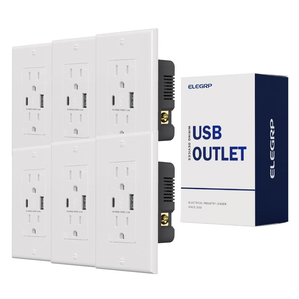 ELEGRP 21W USB Wall Outlet with Type A and Type C USB Ports, 15 Amp ...