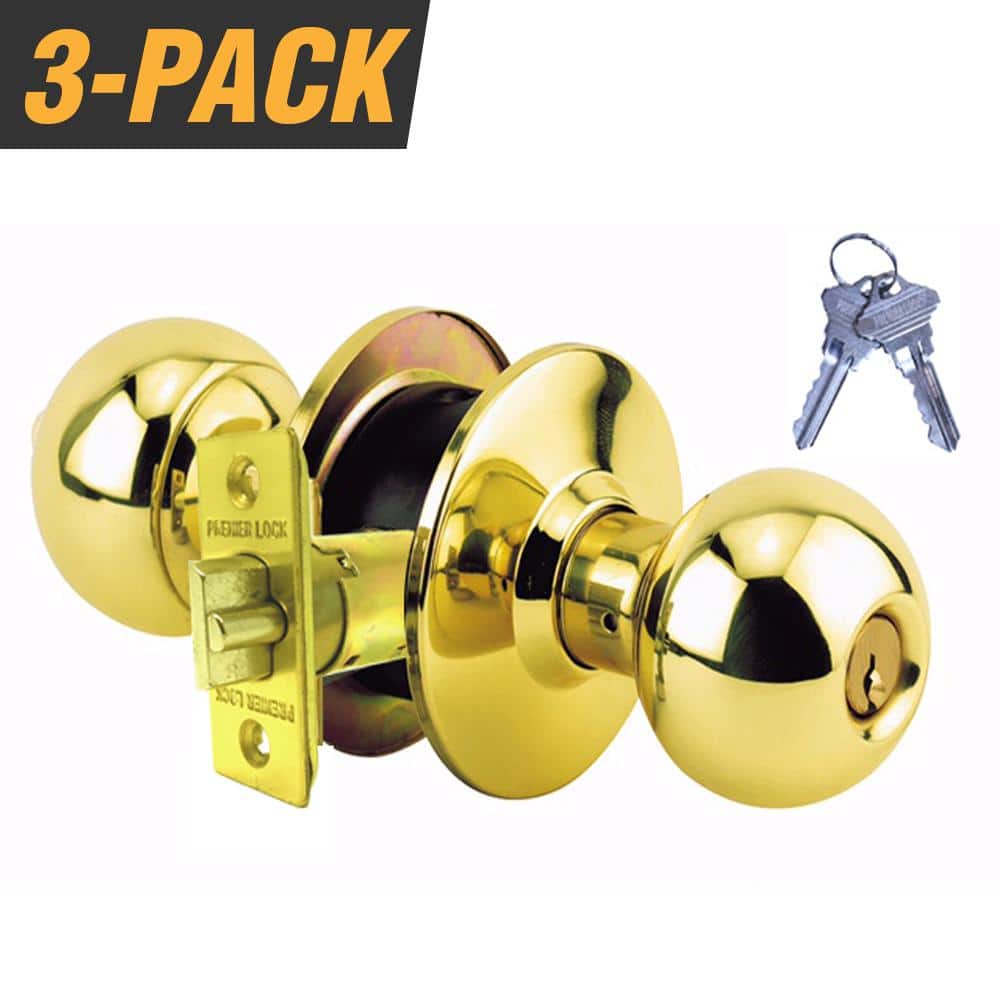 Premier Lock Brass Grade 3 Entry Door Knob with 6 SC1 Keys (3-Pack ...