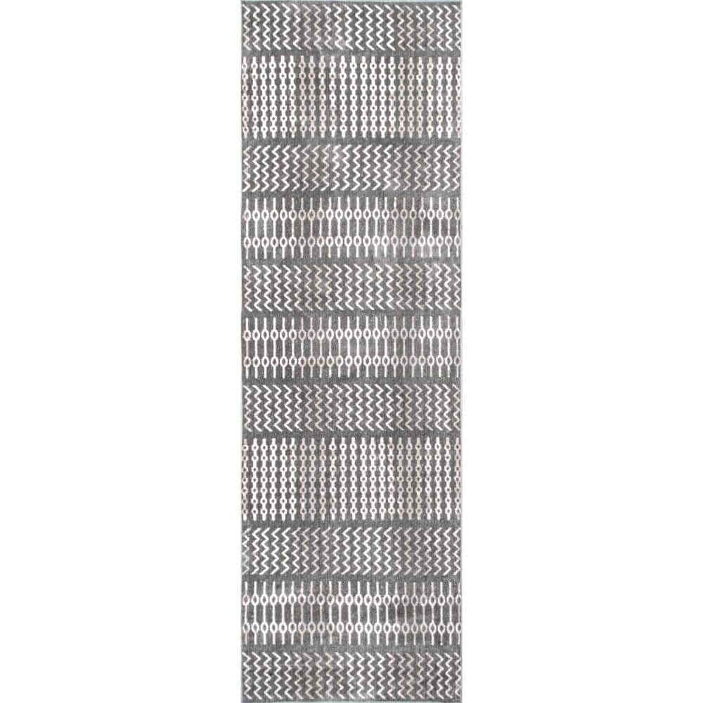 nuLOOM Roma Machine Washable Tribal Gray 2 ft. 6 in. x 8 ft. Runner Rug ...