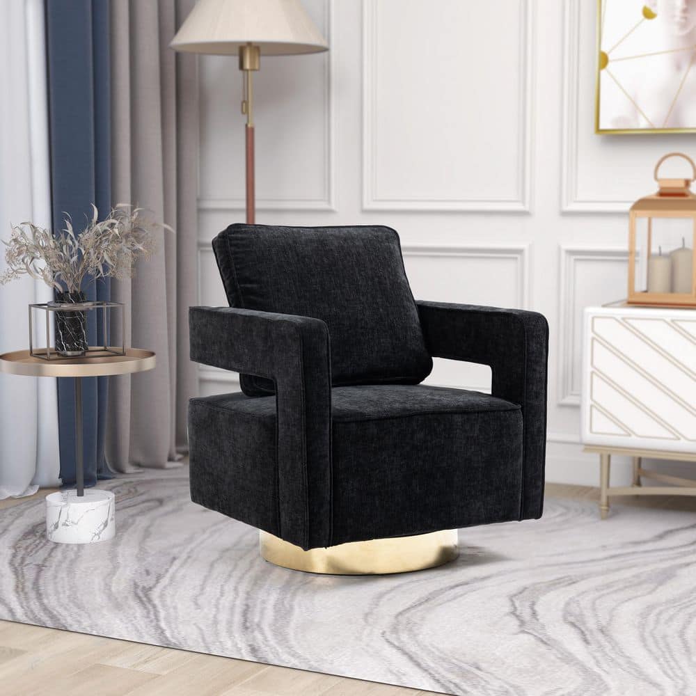 ANBAZAR Black Accent Swivel Sofa Chair Open Back Chair with Arms and ...