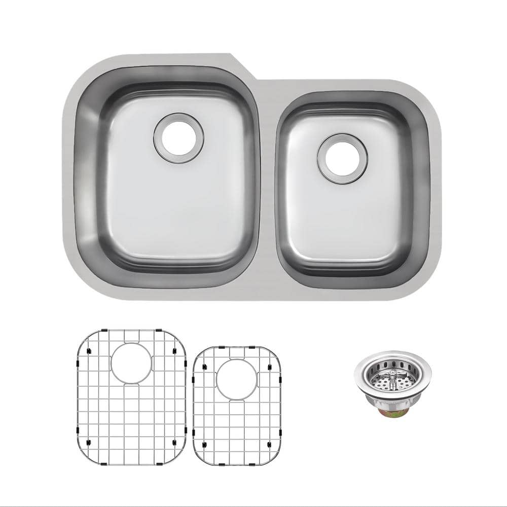 CHESHIRE 31.5 in. Undermount 60/40 Double Bowl 16-Gauge Stainless Steel ...