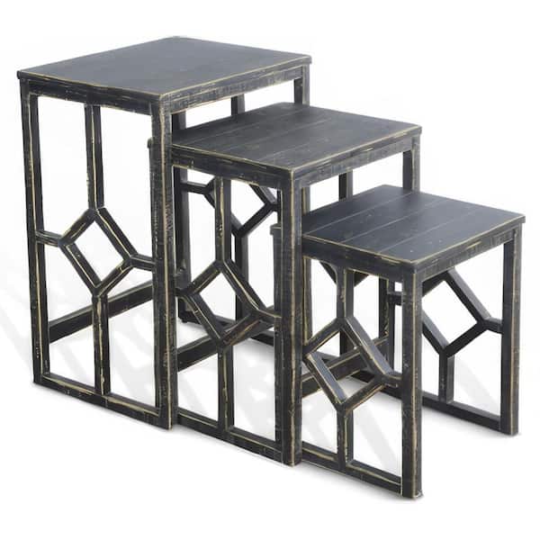 Benjara Rena 19 in. Black Rectangle Wooden Nesting End Table BM325334 ...