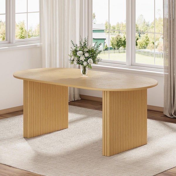 Dovelina Oval Natural Wooden Solid Wood 67 in. Wood Pedestal Base Dining Table Seats 6 HD0104 ...