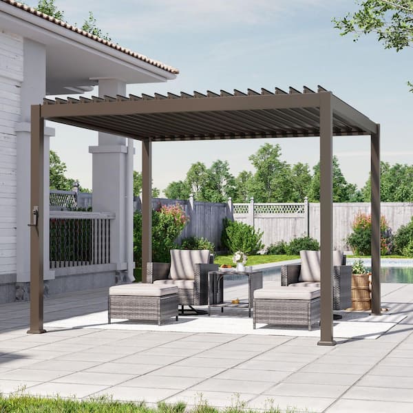 SANLUCE 10 ft. x 10 ft. Modern Steel Louvered Pergola Outdoor Pergola ...