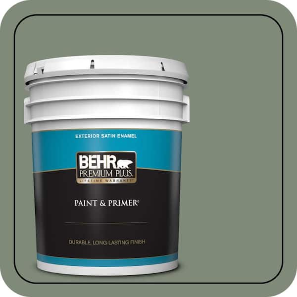 BEHR PREMIUM PLUS 5 gal. #N400-5 Thai Basil Satin Enamel Exterior Paint ...