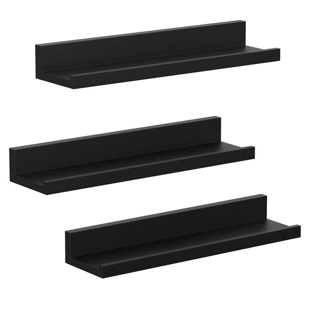 15 in. W x 3.9 in. D Black Plastic Decorative Wall Shelf (Set of 2 ...