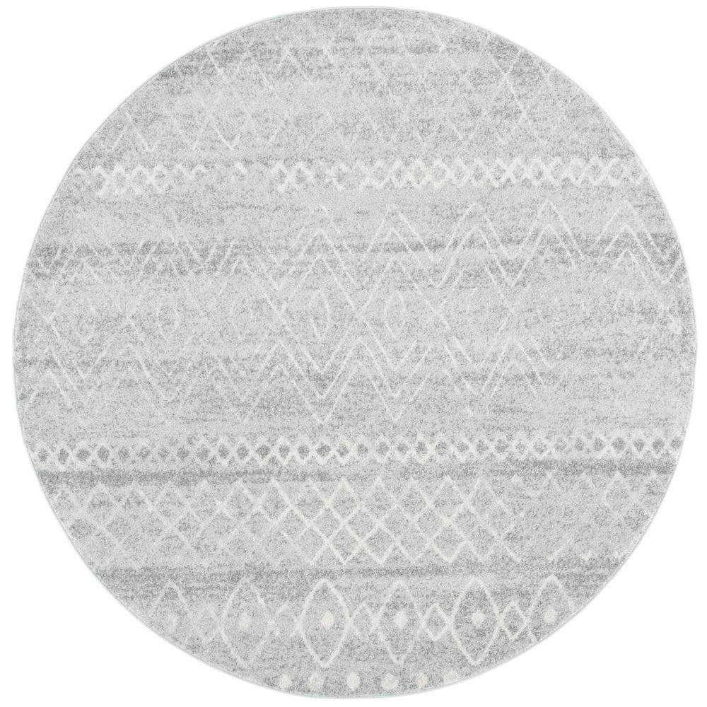 SAFAVIEH Madison Silver/Ivory 4 ft. x 4 ft. Round Geometric Area Rug ...