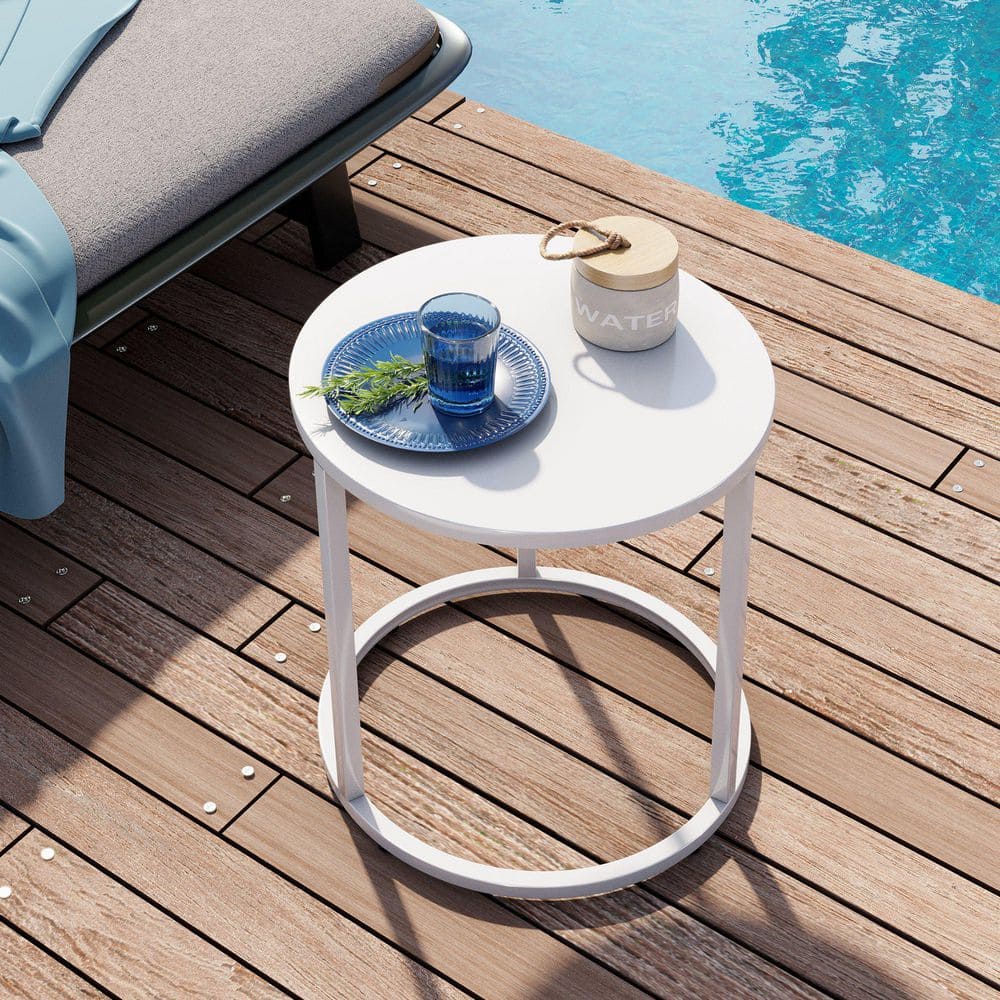 Pellebant Round Anti-Rust Metal Outdoor Side Table in White PB-TB014WHT ...