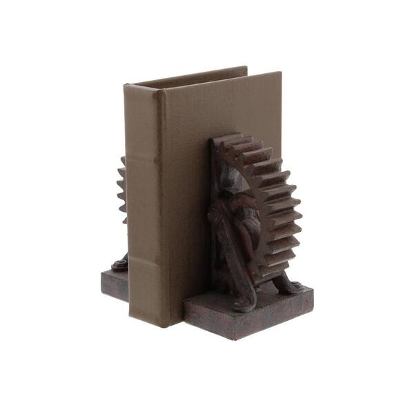 Litton Lane Brown Polystone Gear Bookends (Set of 2) 55642 - The Home Depot