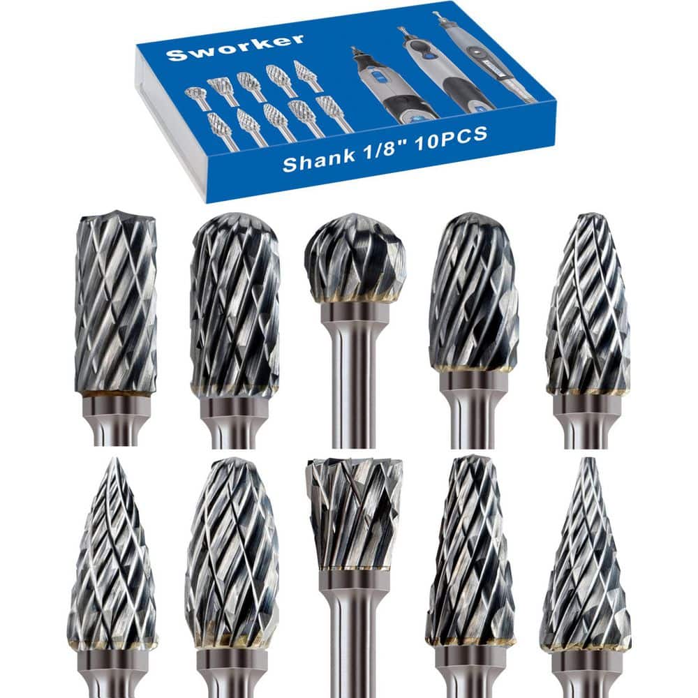 MYWISH 1/8 in. Tungsten Carbide Rotary Bit, Double-Cut Carbide Burr Set ...