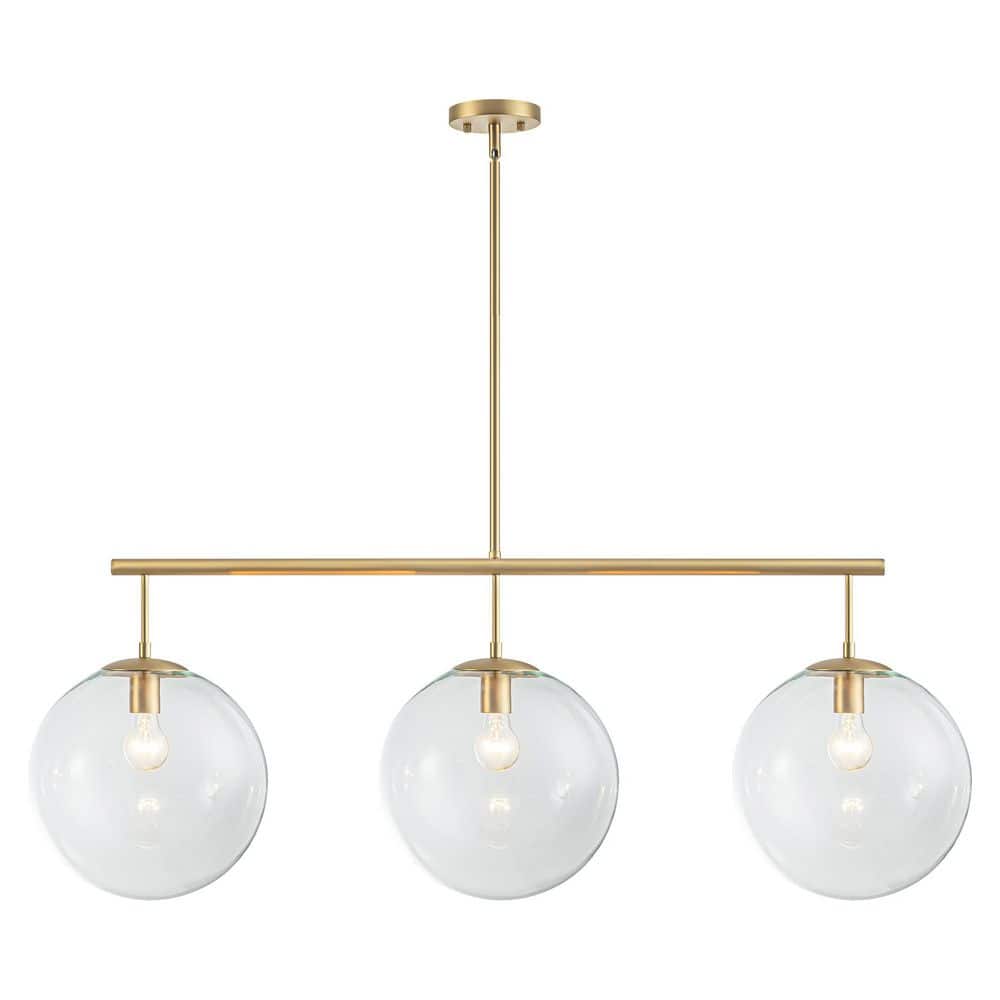 RRTYO Baril 3-Light Modern Gold Linear Clear Glass Globe Bubble Pendant ...