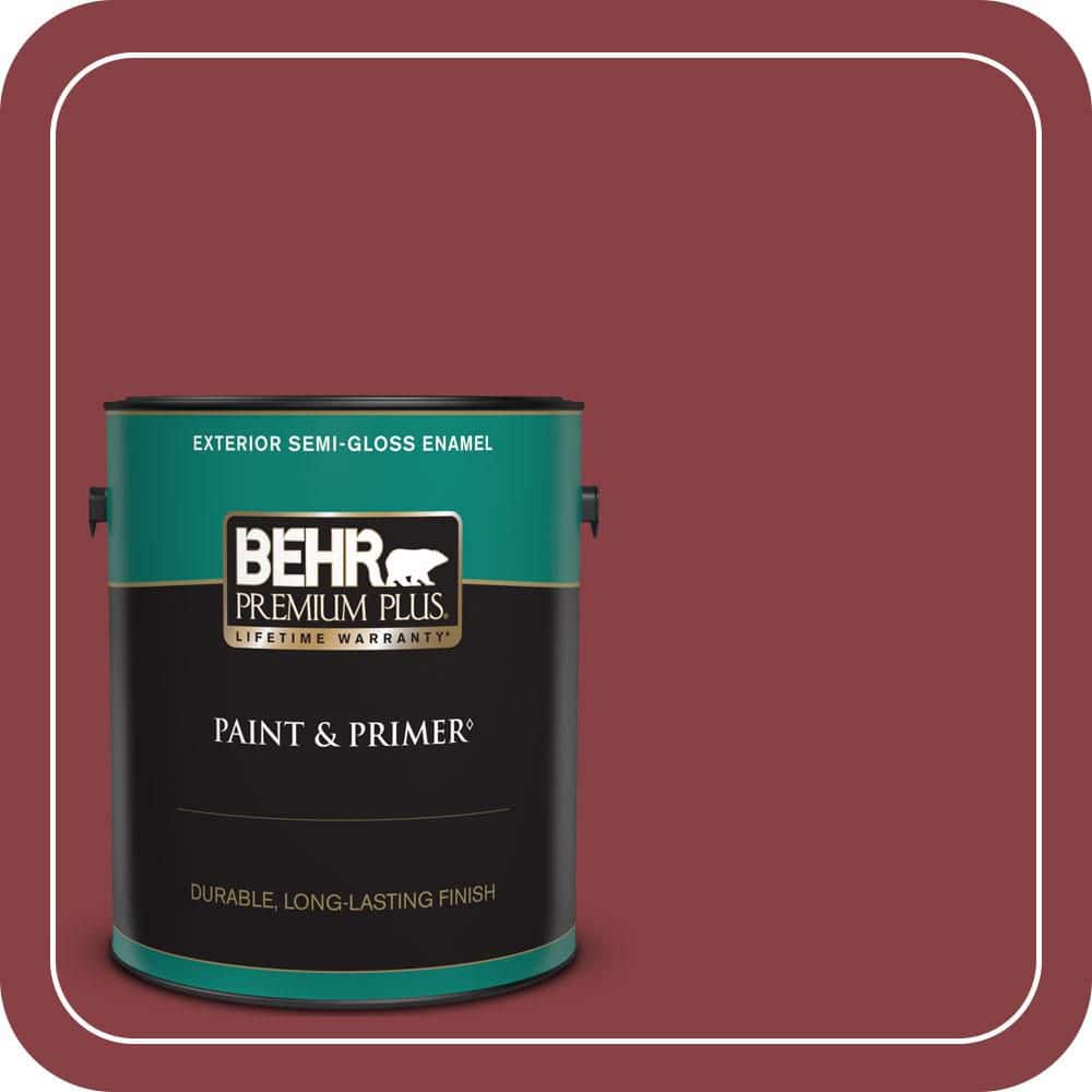 BEHR PREMIUM PLUS 1 gal. #BIC-34 Winning Red Semi-Gloss Enamel Exterior ...