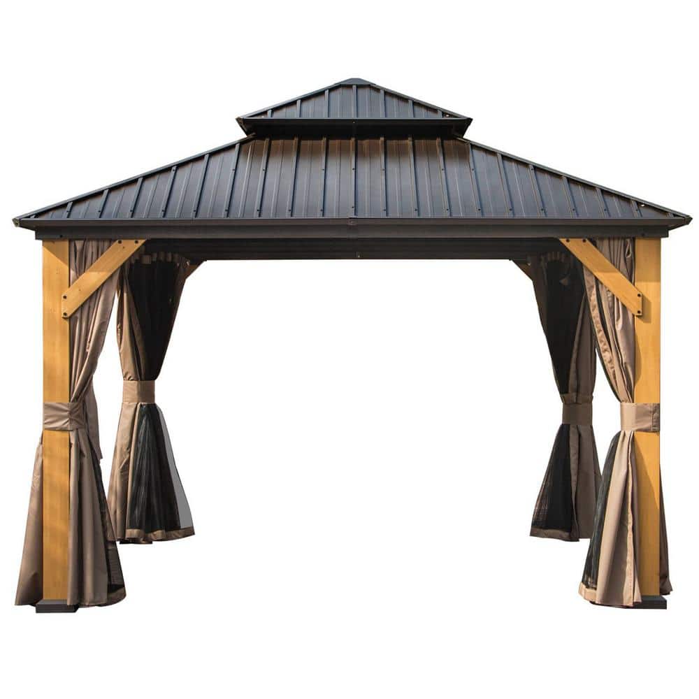 ToolCat 12 ft. x 12 ft. Brown Outdoor Cedar Wood Frame Canopy with ...