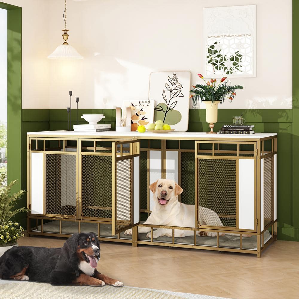 FUFU&GAGA Large Dog Crate Furniture, Indoor Pet Crate End Table, Mesh and Wooden Dog Kennels for ...