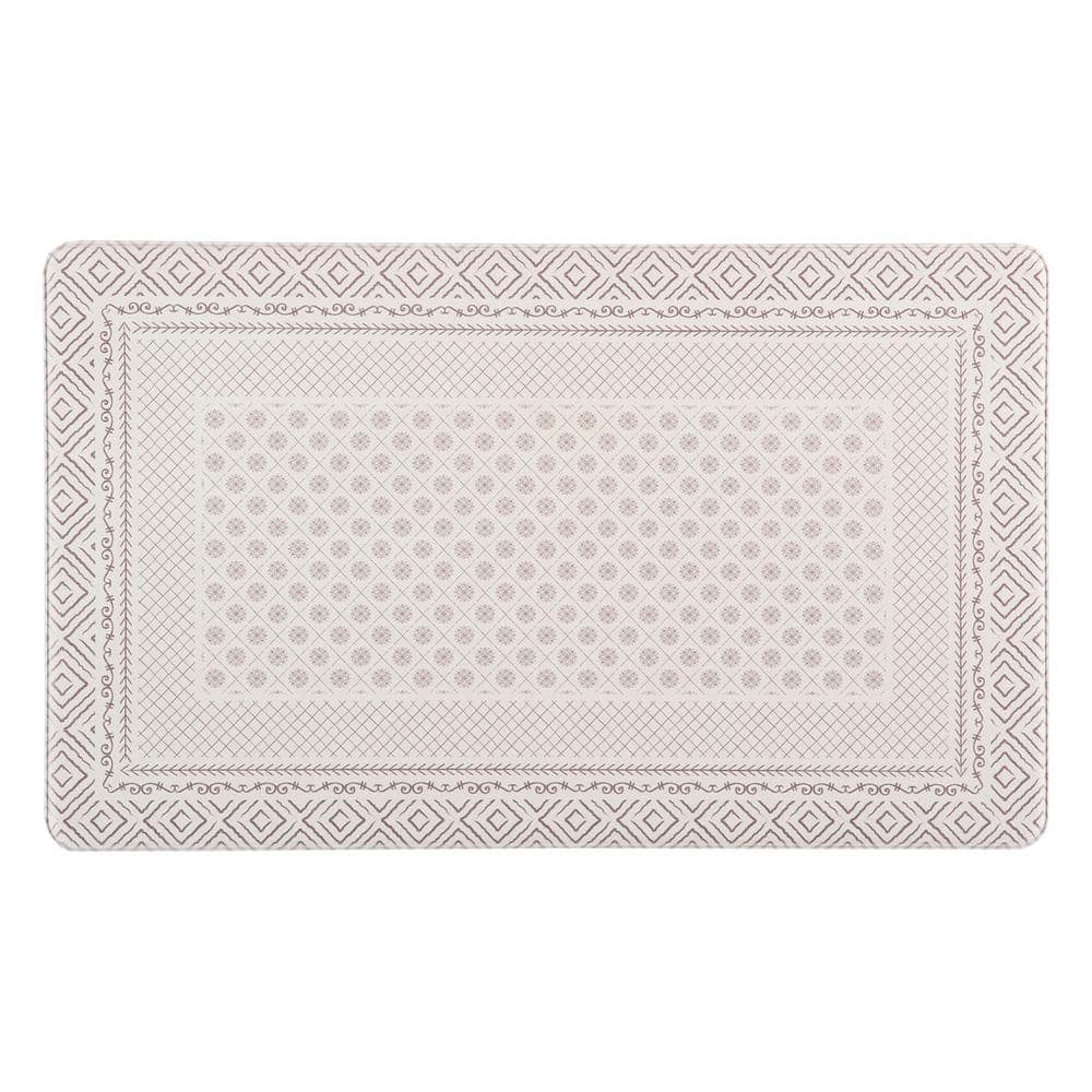 World Rug Gallery Bordered Bohemian Ivory 18 in. x 30 in. Anti-Fatigue ...