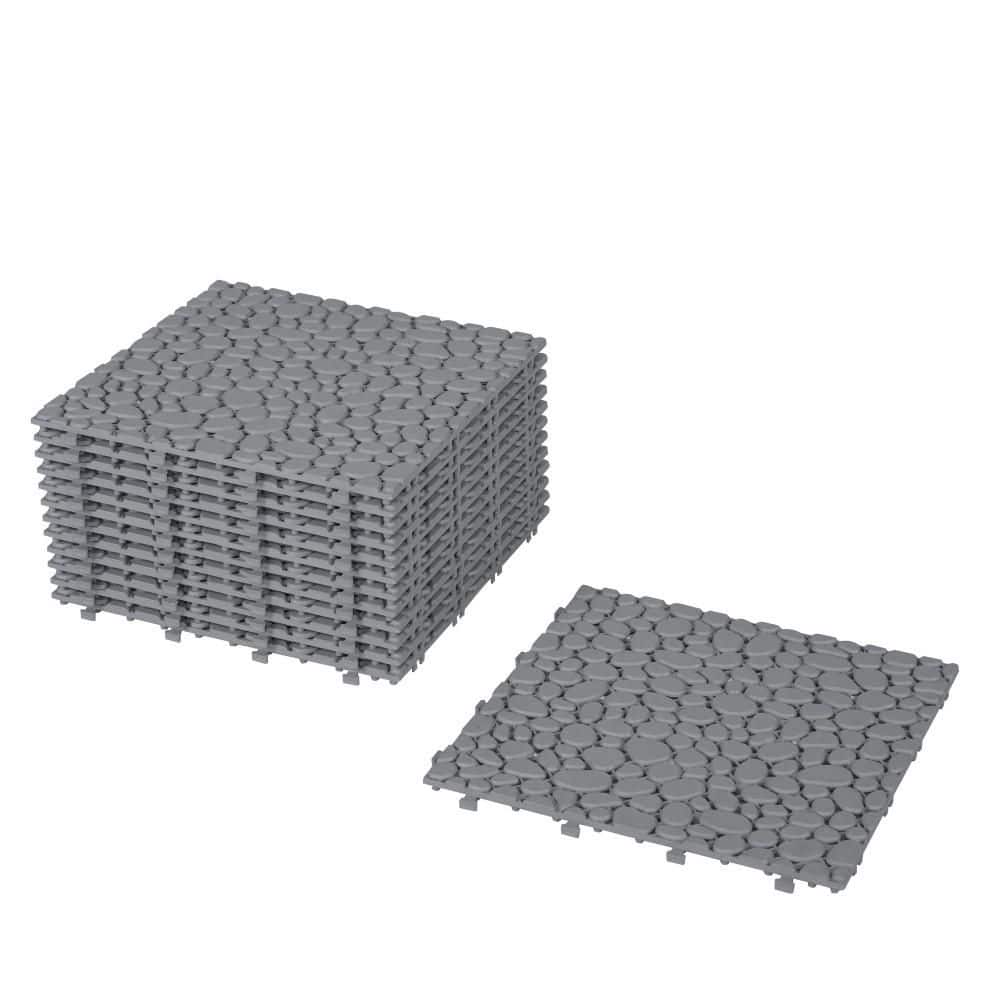 Cesicia 12 in. Square Gray Plastic Pebble Stone Pattern Interlocking ...
