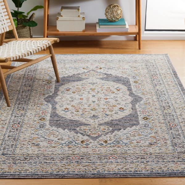 SAFAVIEH Sierra 5 ft. x 8 ft. Ivory/Gray Ornate Border Oriental Area ...