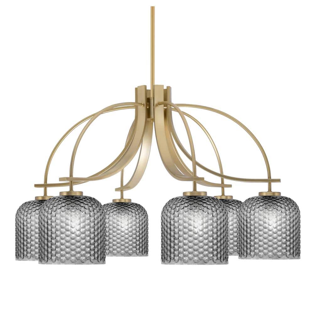 Olympia 19 in. 6-Light New Age Brass Downlight Chandelier Smoke ...